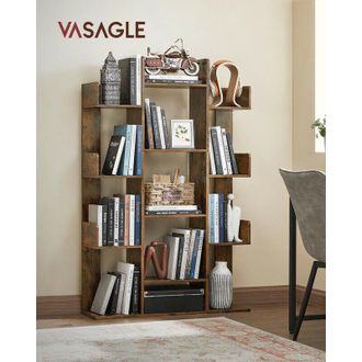 Vasagle Vasagle - Biblioth&egrave;que arbre 13 compartiments 86 x 25 x 140 cm - Panneau m&eacute;lamin&eacute; marron rustique avec coins arrondis - LBC67BXV1