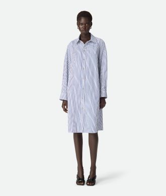 Bottega Veneta Robe en popeline de coton &agrave; fines rayures - Blanc - Femme - 36