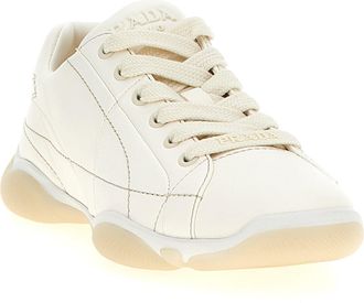 Prada Womens White Lamb Leather Low Top Sneakers