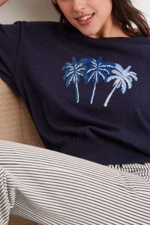 Gerard Darel Pull Palmiers en coton et cachemire - LAHOURI - Marine