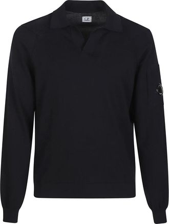 C.P. Company C.p. Company, Homme, Tops, Bleu, Taille: 2XL Pull col V avec d&eacute;tail de lentille