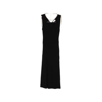 Elisabetta Franchi Geripptes Strick-Maxikleid mit V-Ausschnitt und goldfarbenem Kettendetail - - Dresses - Damen - Schwarzk - XS
