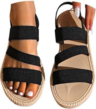 Generic Sandales plates dété pour femme, chaussures décontractées à lanières, sandales romaines rétro, sandales romaines avec sangle de cheville antidérapante