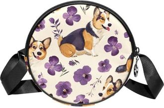 Generic Petit sac &agrave; bandouli&egrave;re circulaire pour femme, chien, sac &agrave; bandouli&egrave;re avec fermeture &eacute;clair, bretelles r&eacute;glables, sac &agrave; main rond d&eacute;contract&eacute; pour f