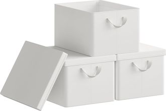 Woltu Aufbewahrungsbox mit Deckel 3 St&uuml;ck, aus Polyesterstoff, f&uuml;r Schlafzimmer, Arbeitszimmer, Wohnzimmer, Organizer Box mit Griffen, f&uuml;r Kleidung Spielzeu