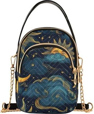 Mnsruu Sac à bandoulière pour femme avec sangle réglable Motif lune, soleil, galaxie, astrologie