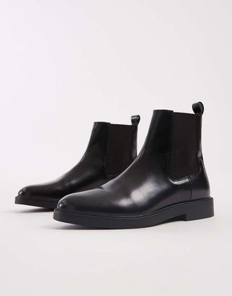 Asos Chelsea-Stiefel aus Polido-Leder in Schwarz