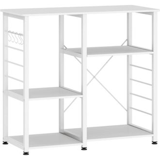Soges Etag&egrave;re de Cuisine en m&eacute;tal et Bois, Meuble Rangement Desserte de Cuisine Etag&egrave;re pour Four &agrave; Micro-Ondes, avec 3 + 3 Tablettes, Blanc - Soges