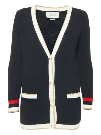 Gucci cardigan en maille à design côtelé - Bleu
