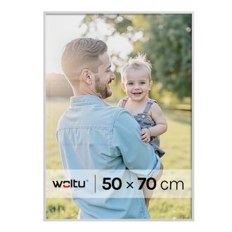 Woltu Bilderrahmen 50x70 cm, Fotorahmen Silber, Aluminium, mit Passepartout, zum vertikalen oder horizontalen Aufh&auml;ngen/Aufstellen, f&uuml;r Fotos, Bilder