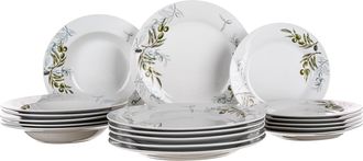 Banquet A12539 Geschirr Set, Oliven Dekor, Porzellan, wei&szlig;, 12 x 46 x 25.5 cm, 18 St&uuml;ck