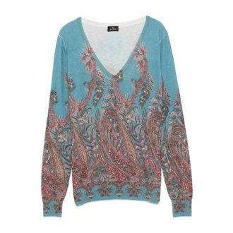 Etro Femme, Pulls, Multicolore, Taille: 40 FR Pull &agrave; col en V et imprim&eacute; cachemire