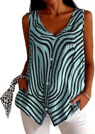 Generic Debardeur Femme Chic et &eacute;l&eacute;gant Chemisier sans Manche Button D&eacute;bardeur Top ete Haut Chic et Elegant Fluide Ample Caraco Vetement Femme Tee Shirt sans 