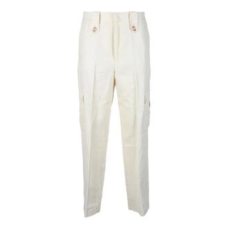 Twinset Cargo Leinenhose mit hoher Taille - - Trousers - Damen - Wei&szlig; - M