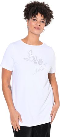 Miamoda Damen gro&szlig;e Gr&ouml;&szlig;en &Uuml;bergr&ouml;&szlig;en Plus Size T-Shirt, Ziersteinchen-Blume, Halbarm schneewei&szlig; 52 839593200-52