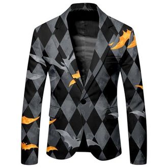 Generic Costume imprimé sur le thème dHalloween 2026 pour hommes, décontracté, ample, confortable, style gothique, veste de jeu de rôle, Noir, XXL