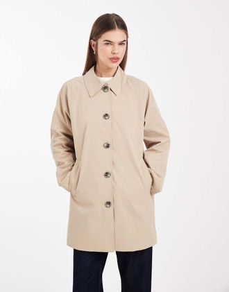 Only Schlichte Jacke im Trenchcoat-Stil mit karierten &Auml;rmeln in Beige-Neutral
