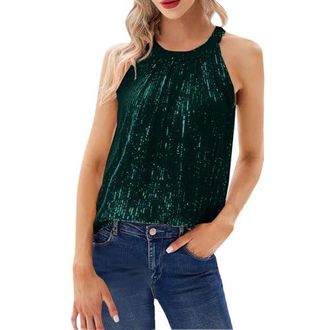 Generic Haut &agrave; paillettes pour femme avec col am&eacute;ricain, haut &eacute;tincelant pour femme, cardigan d&eacute;contract&eacute; ouvert sur le devant, &agrave; la mode, bretelles au cou, c