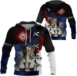 Keephen Imprim&eacute; en 3D Croix Templiers Sweat &agrave; Capuche Hommes Femmes Harajuku Streetwear Cordon de Serrage Sweat &agrave; Capuche