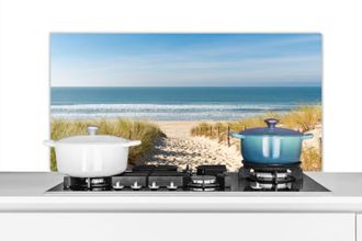 MuchoWow Spritzschutz K&uuml;che K&uuml;chenr&uuml;ckwand Alu Poster Bilder 100x50 cm Strand - Meer - D&uuml;ne - Sand - Sommer