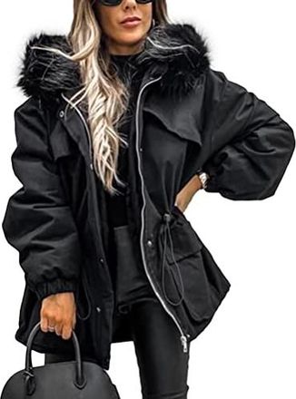 ORANDESIGNE Femme Doudoune Mi-Longue Manteau Chaud Brillante Blouson Hiver Elegant Slim Jacket Veste E Noir XS