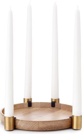 applicata Luna Maxi - Dekotablett/Adventkranz - Eichnenholz/Messing - Natur/Messingfarben - &Oslash;28/33 x 3,7 cm