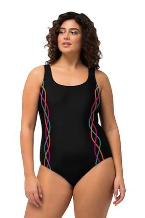 Ulla Popken Femme Maillot de Bain, Pipings, Bande sous la Poitrine, Doublure Avant Pi&egrave;ce, Noir, 60