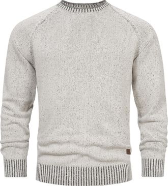 Indicode Herren INMassum Feinstrickpullover mit Rundhals-Ausschnitt | Strickpullover aus Baumwolle Stone, XXL