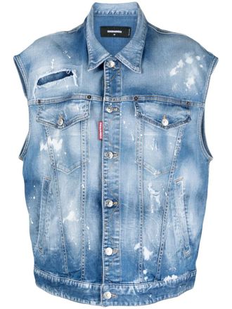 Dsquared2 d&eacute;bardeur en jean &agrave; effet taches de peinture - Bleu