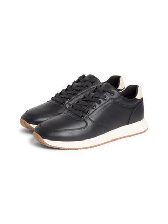 Tommy Hilfiger Sneaker TOMMY HILFIGER NEWPORT LTH, Herren, Gr. 43, schwarz, Nappaleder, Schuhe Sneaker, Sneaker, Freizeitschuh, Halbschuh mit seitlicher Logopr&auml;gung