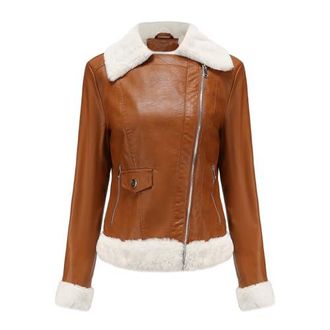 Generic Vestes pour femmes 2026 pour femmes, veste de moto courte de couleur unie, kaki, 3XL