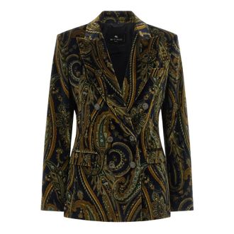 Etro Blazer Droit en Velours de Coton Cachemire - Femme - Vestes - Bleu - Taille: 36 FR