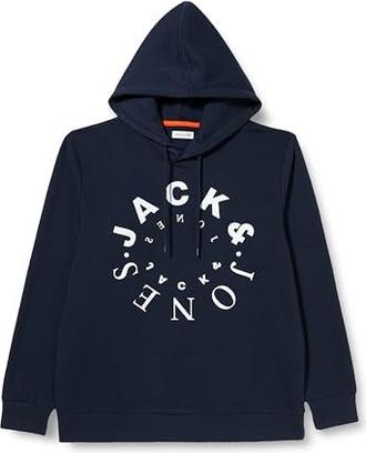 Jack & Jones Jjwarrior Sweat à Capuche Ub Sweatshirt, Blazer Bleu Marine-Impression : Big, L Homme