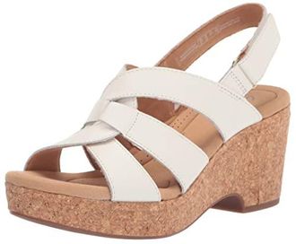 Clarks Giselle Beach Sandales compens&eacute;es en daim pour femme, cuir blanc, 38.5 EU