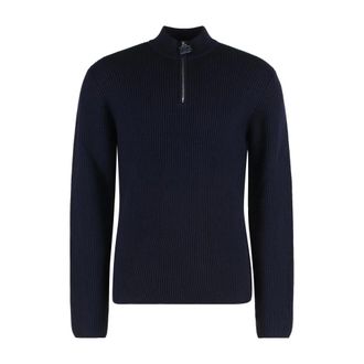 Dolce & Gabbana Homme, Pulls, Bleu, Taille: XL Pull en Maille C&ocirc;tel&eacute;e &agrave; Demi-Fermeture &Eacute;clair
