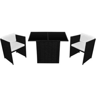 vidaXL 3-tlg. Bistro-Set mit Auflagen Poly Rattan Schwarz Vidaxl