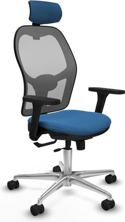 Piqueras y Crespo Ergonomischer Stuhl f&uuml;r die Arbeit zu Hause mit 3D-Armen, h&ouml;henverstellbare Lendenwirbelst&uuml;tze und h&ouml;henverstellbares Kopfteil, Grau/Hellblau