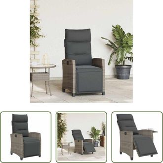 vidaXL Gartensessel - Gartensessel mit Beistelltisch Verstellbar Grau Poly Rattan