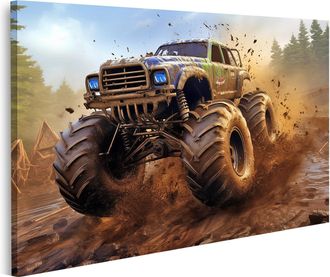 Islandburner Bild auf Leinwand Monstertruck donnert durch schlammigen Hindernisparcours, spritzt Schlamm, extrem Rennen. Bilder Wandbilder Poster