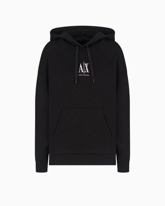 A|X Armani Exchange Womens, Icon Project, Embroidered Logo, Hooded Hooded Sweatshirt, Black, XL