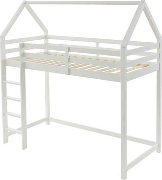 Vente-Unique Hochbett Hausbett - Kiefernholz - 90 x 190 cm - Wei&szlig; - TARZIA