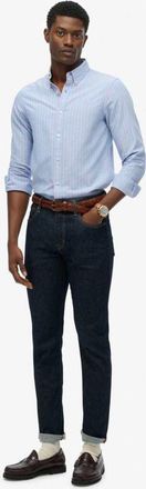 Superdry Chemise Oxford classique ray&eacute;e &agrave; manches longues - Bleu fran&ccedil;ais/corail