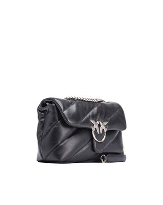 Pinko Womens Shoulder Bag Love Puff Classic Nappa Leather Black-Old Silver Black/old