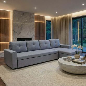 Mendler Ecksofa mit Bettkasten HWC-L16, Couch Sofa L-Form, Liegefl&auml;che rechts Nosagfederung Stoff/Textil 290cm - grau