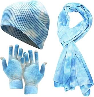 Generic Cocila Tricoté Ski Cravate-Teinture Chaud Femmes Coupe-Vent Imprimé Hiver Ensembles éCharpe Hommes Chapeau Cyclisme Adulte Casquettes De Baseball Casq