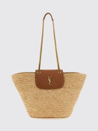 Saint Laurent Mini sac Manon en raphia tress&eacute; avec monogramme YSL