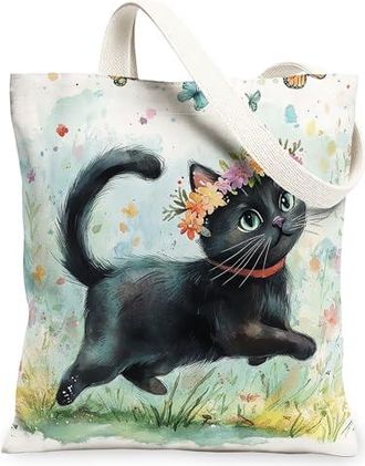 Generic Sac fourre-tout en toile motif chats Spring Bombays pour faire du shopping 33 x 38,1 cm, sac d&eacute;picerie r&eacute;utilisable en tissu &agrave; bandouli&egrave;re pour femme,