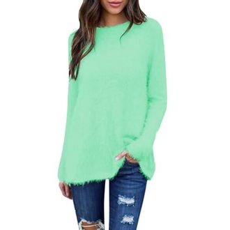 Generic T-shirt &agrave; manches longues pour femme - Couleur unie - En peluche - &Eacute;l&eacute;gant - Col en V, Vert, 5XL