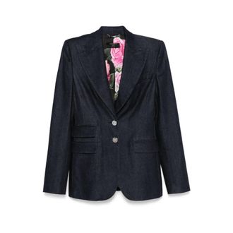 Dolce & Gabbana Indigo Blue Denim Blazer mit Schulterpolstern - - Jackets - Damen - Blau - S