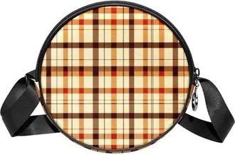 Generic Sac &agrave; bandouli&egrave;re rond pour femme, petit sac &agrave; bandouli&egrave;re color&eacute; &agrave; carreaux avec fermeture &eacute;clair, bretelles r&eacute;glables, sac &agrave; main rond d&eacute;contract&eacute; p